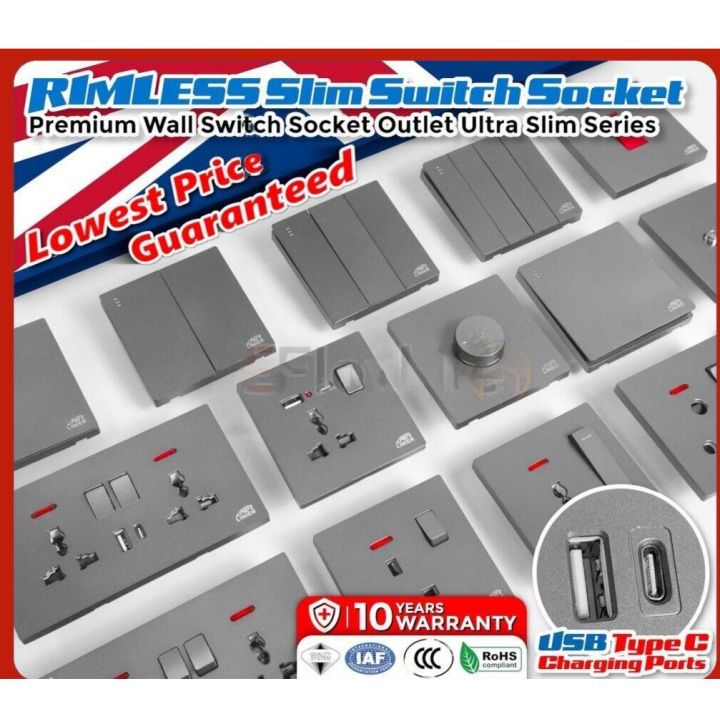 【LINIER ULTRA SLIM】 Switch Socket Modern Wall Switches SPACE GREY 13A ...