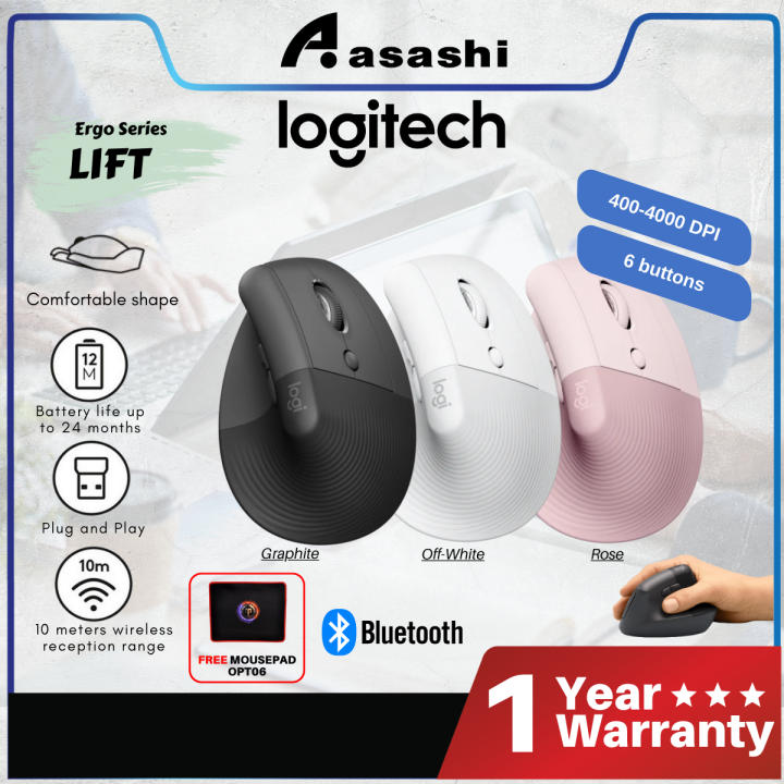 Logitech Lift Vertical Ergonomic Mouse Wireless Bluetooth Logi Bolt USB ...