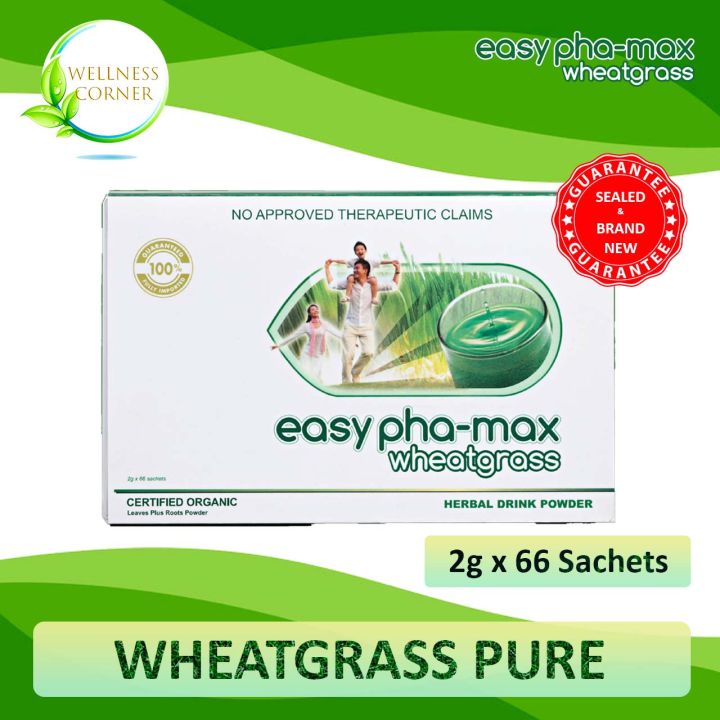 Easy Phamax Wheatgrass Pure Herbal Drink Powder Box of 2g 30/66 Sachets ...