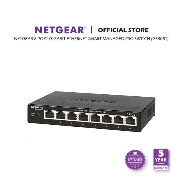 NETGEAR 8-Port Gigabit Ethernet Smart Managed Pro Switch (GS308T ... NETGEAR 8-Port Gigabit Ethernet Smart Managed Pro Switch (GS308T ...