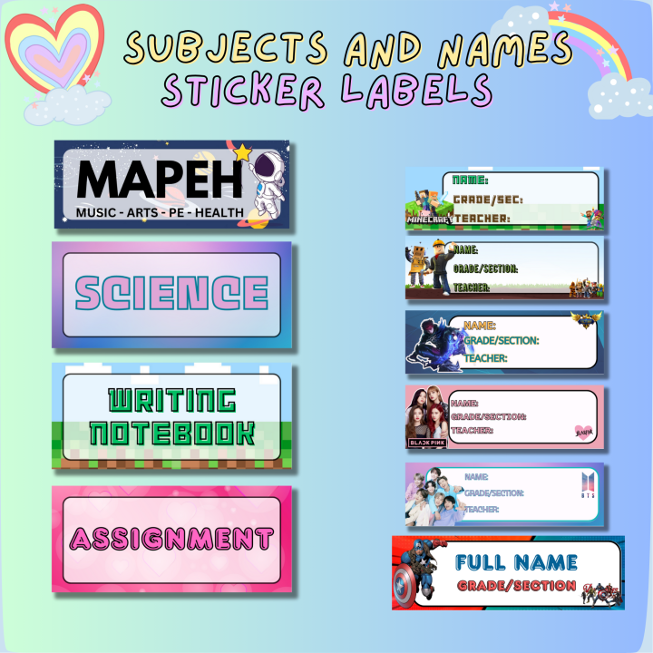 Personalized/Customized Subject and Name Sticker Labels for notebook ...