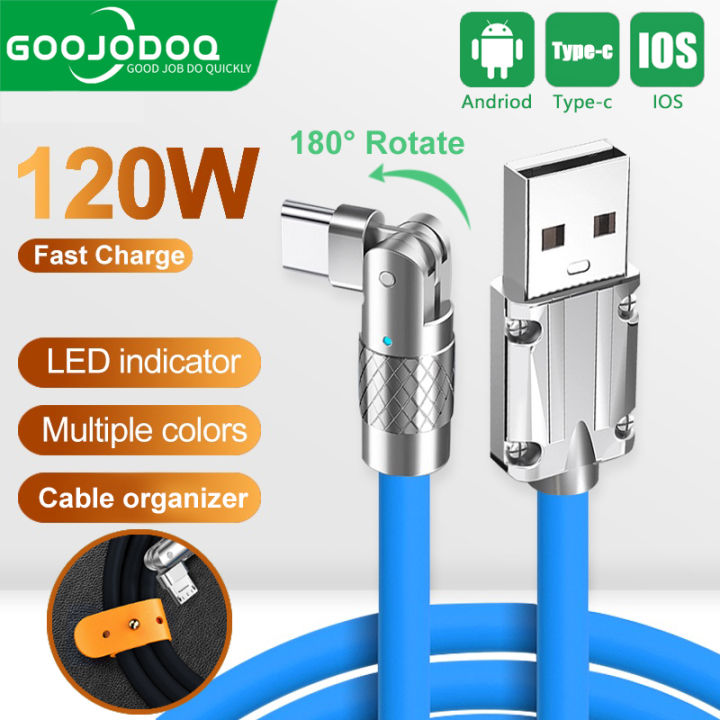 GOOJODOQ 180 Rotating 6A Cable 120W Super Fast Charge Game Type C Fast ...