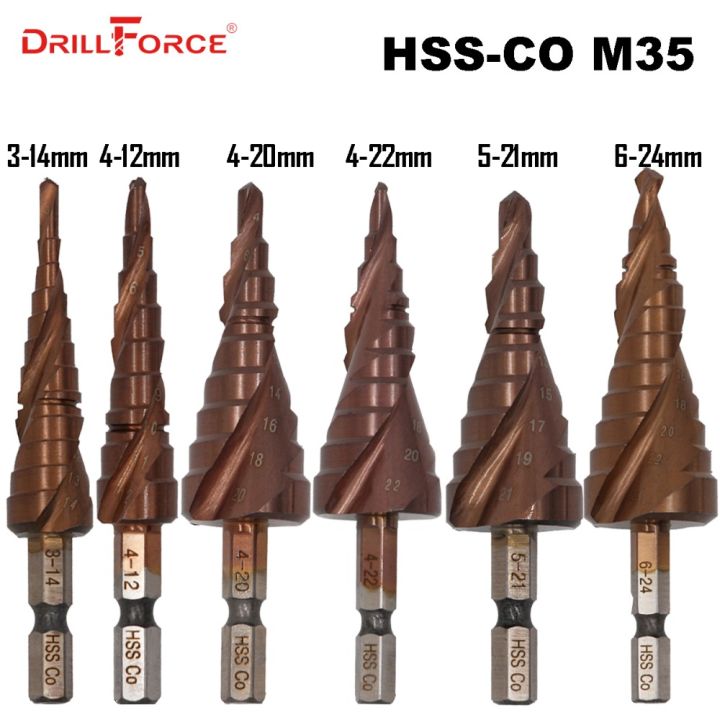 HSS M35 5% Cobalt Step Drill Bit HSSCO High Speed Steel Cone Hex Shank Metal Drill Bits Tool Set ...