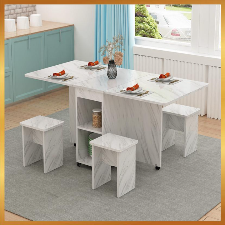 Folding Table Movable Wooden Rectangle Dining Table Living Room ...