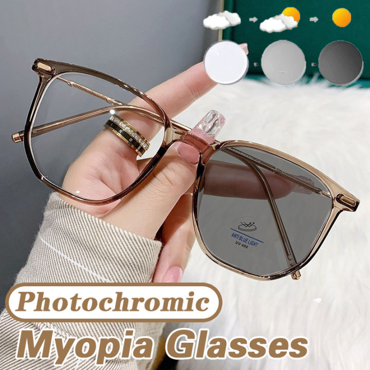 Photochromic Myopia Eyeglasses with Grade Polygonal Anti Blue Light ...