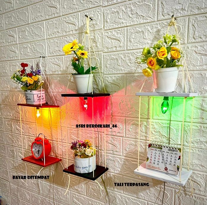 FURNITURE ASRI RAK GANTUNG LAMPU 2 SUSUN/RAK DINDING ESTETIK | Lazada ...