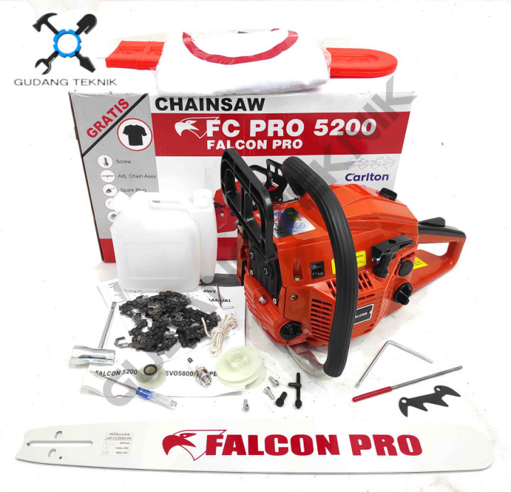 Mesin Chainsaw 20" LASER FC5200 PRO FALCON / Mesin Gergaji Kayu 2Tak ...