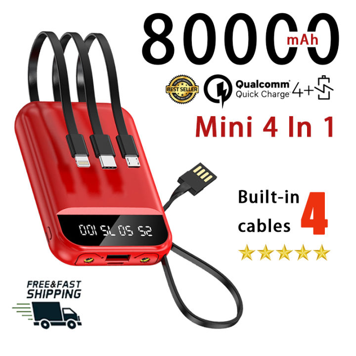 mini powerbank 80000mah original fast charging power bank built in 4 ...