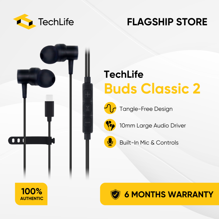 TechLife Buds Classic 2 | Tangle-Free Design l 10mm Large Audio Driver ...