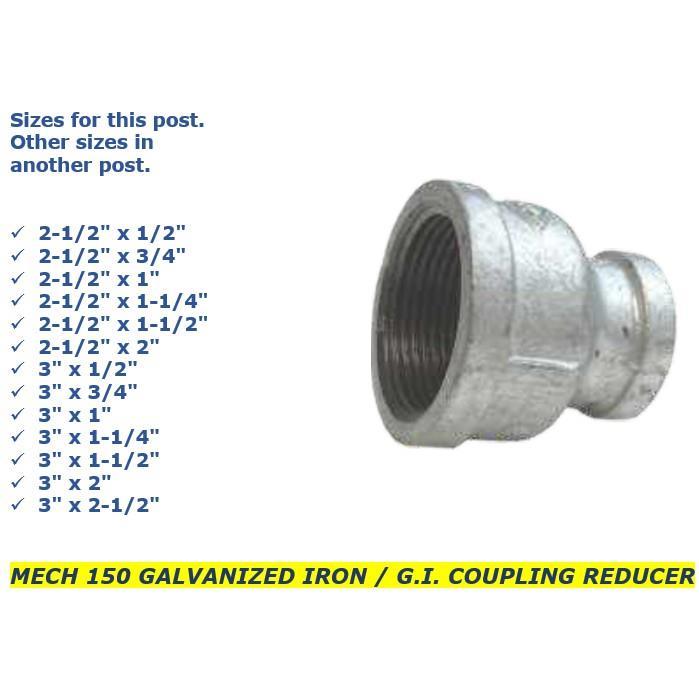 2-1/2 x 1/2 to 3 MECH 150 GALVANIZED IRON / G.I. COUPLING REDUCER ...