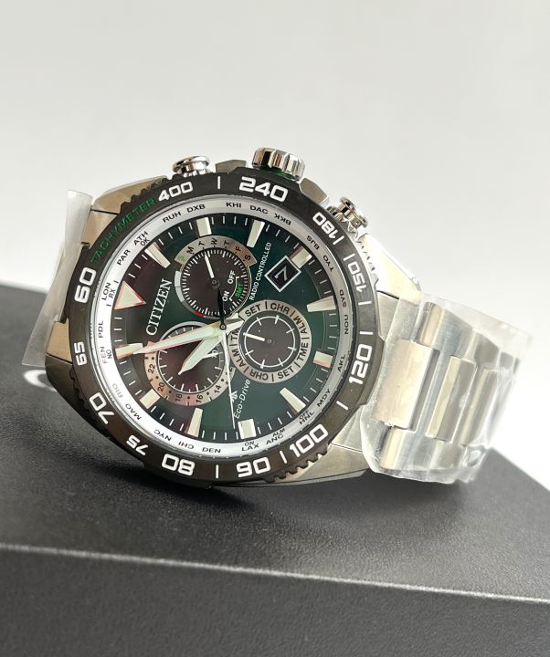 Citizen Promaster Land A-T Watch Eco-Drive CB5034-91W Green Dial Silver ...