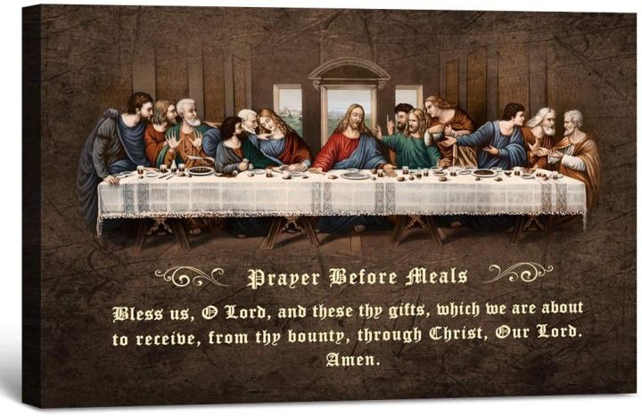 The Last Supper by Leonardo da Vinci with Prayer Before Meals Canvas ...