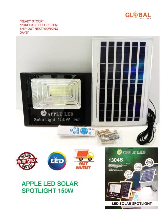 *READY STOCK* APPLE 1304S LED SOLAR SPOTLIGHT 150W DAYLIGHT (6000K ...