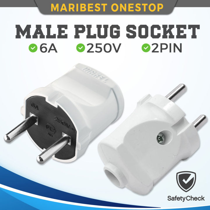 250v 6A 2 Pin Male Plug Socket Extension Plug Electric 2 Pin Plug Top ...