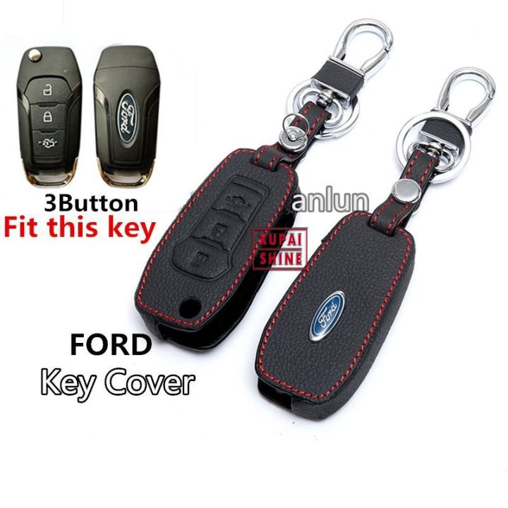 （xps）【Ready Stock】Genuine leather car key cover 3 buttons for ford ...