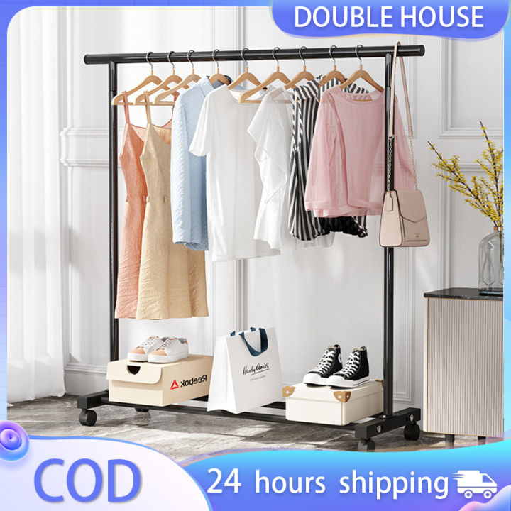 Clothes Rack Hanger Organizers Bedroom Drying Rack With Wheels Metal ...