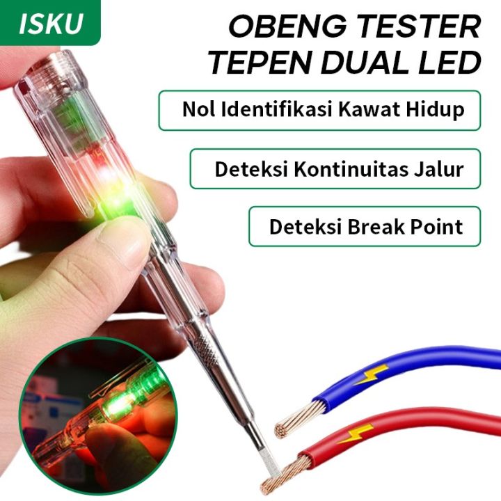 ISKU Obeng Tespen LED Medeteksi tegangan listrik 100 - 500 VAC Aman Dan ...