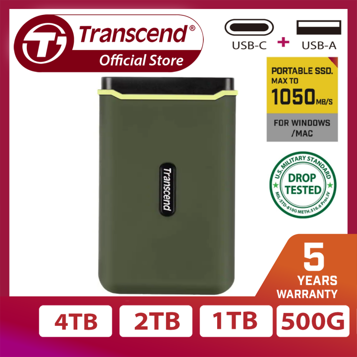 Transcend ESD380C Slim Shockproof Portable Solid State Drive | 500GB ...