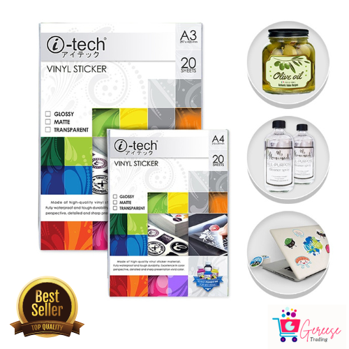 I-Tech Vinyl Waterproof Sticker Transparent / Matte / Glossy A4 20 ...