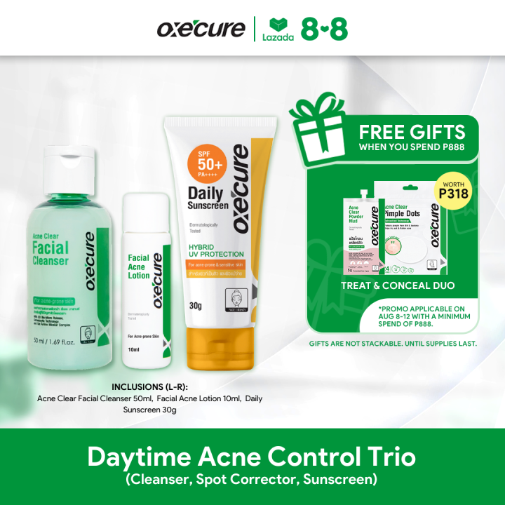 OXECURE Daytime Acne Control Trio (Cleanser 50ml, Facial Acne Lotion ...