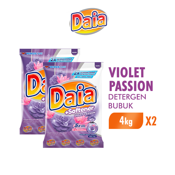[Paket isi 2] DAIA Detergen Bubuk + Softener Violet Passion 4 kg ...