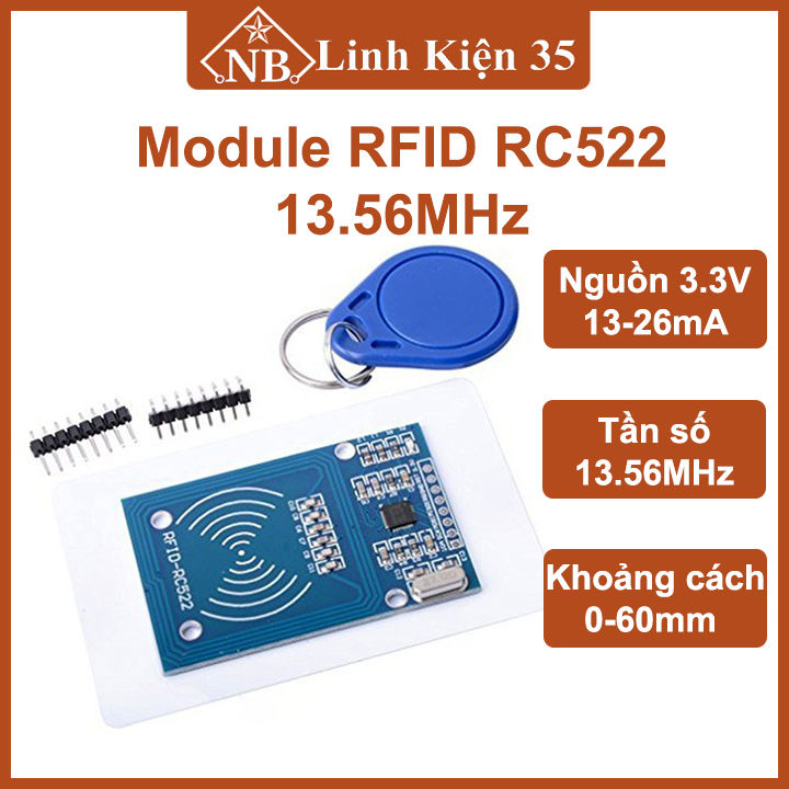 Mạch Module RFID RC522, đọc và ghi dữ liệu cho thẻ NFC tần số 13.56mHz ...