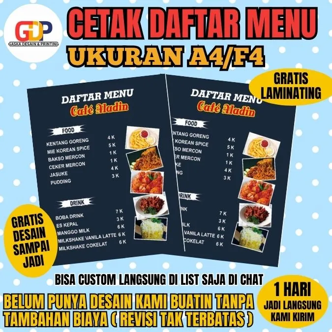 cetak dan desain daftar menu cafe dan restoran free desain bisa request ...