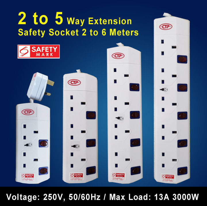 2 to 5 Way Extension Socket with Safety Mark (2, 3 & 6 Meter) | Lazada ...