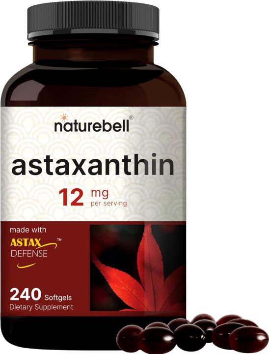 แอสตาแซนธิน NatureBell Astaxanthin 12mg, 240 Softgels, Made with Astax ...