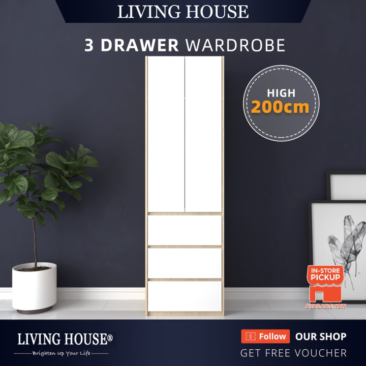 LIVING 2M Height Wardrobe 3 Drawer Bigger Size (60*40*200cm) | Lazada PH