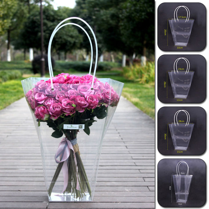 fuwansh 1PC Gift Bag Plastic Flower Carrier Trapezoid shape Packing Box ...