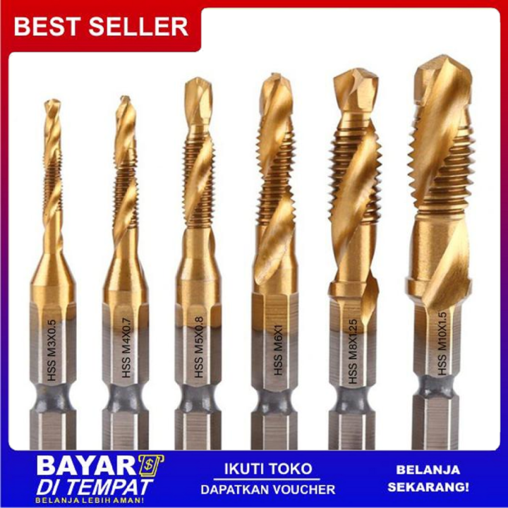 Jual 6PCS MATA BOR PEMBUAT ULIR DRAT DRILL TAP SET TAPPING DEBURRING HEX TWIST SPIRAL TAPPER ...