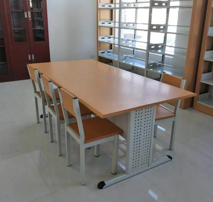 Steel and wood library reading table reading room bookshelf table and ...