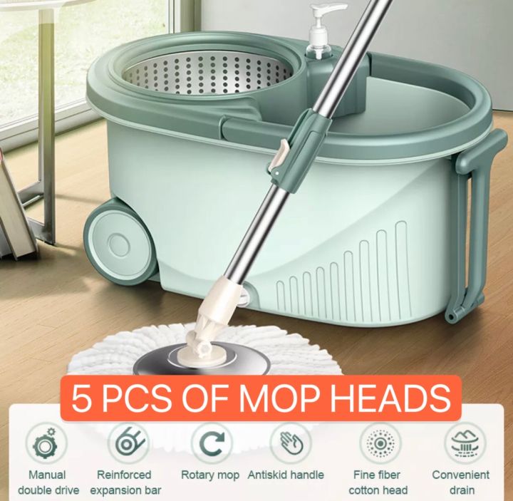 360 Rotary Spin Mop Set / Easy Washing and Dry / Stainless Steel Bucket ...