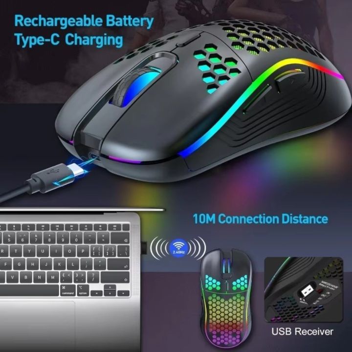 Adjustable DPI RGB Lighting Mouse Rechargeable Ergonomic Design Gaming ...