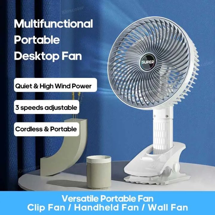 Portable Desktop Fan with Clip Cordless Rechargeable 1200mAh Fan ...
