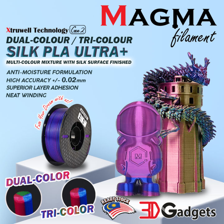 Magma Silk PLA Ultra + Dual / Tri- Color FDM 3D Printer Filament 1.75mm ...