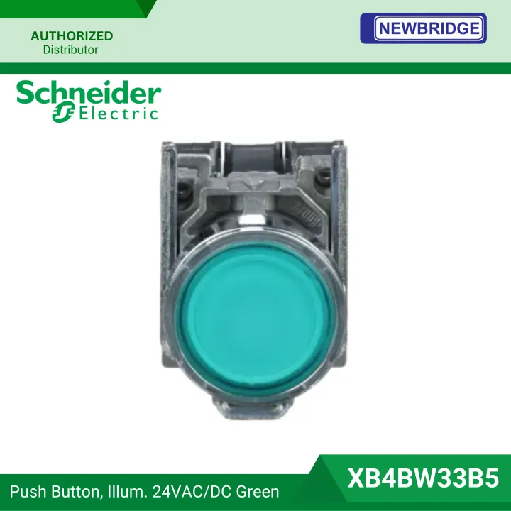 Harmony XB4, Illuminated push button, metal, flush, green, Ø22, spring return, 1 NO + 1 NC 24 ...