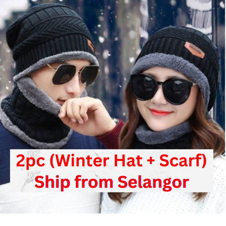2pc (Beanie + Scarf) Woolen Knitted Hiking Warm Earmuff Mafla Winter ...