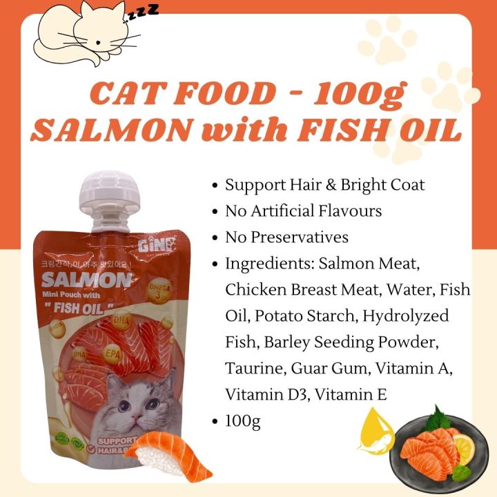 Gino Cat Treats - Salmon Mini Pouch with Fish Oil - 100g (Cat Food ...