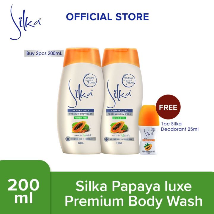 2pcs Silka Premium Body Wash Papaya Luxe 200mL Free 25ml Deo | Lazada PH