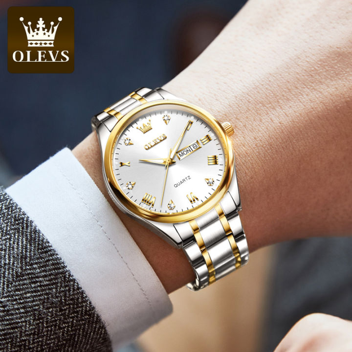 OLEVS Gold Watch For Men Original Waterproof Stainless Steel Business ...