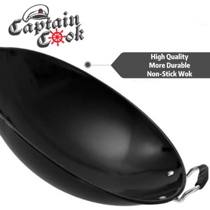 CAPTAIN COOK [30cm,34cm,37cm,40cm] Double Handed Non-Stick Enamel Wok ...