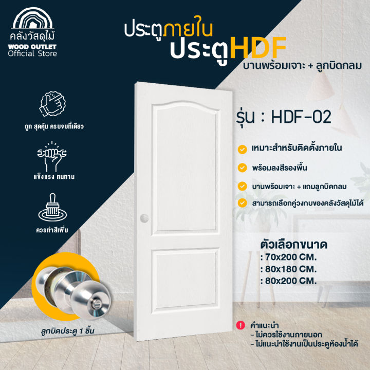 WOOD OUTLET (คลังวัสดุไม้) ประตู HDF-02+พร้อมบริการเจาะรูลูกบิด+ลูกบิด ...