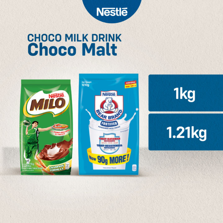 Milo Powdered Choco Malt Milk Drink 1kg + Bear Brand Fortified Powdered Milk Drink 1.21kg ...