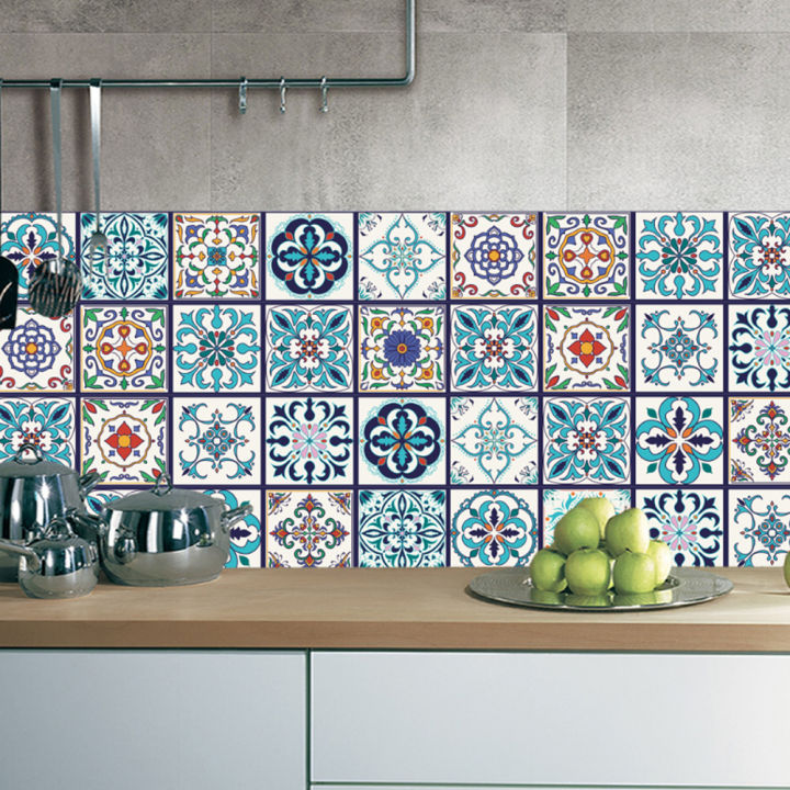 20x100cm Retro Morocco Style Flower Tiles Wall Sticker Kitchen Bathroom ...