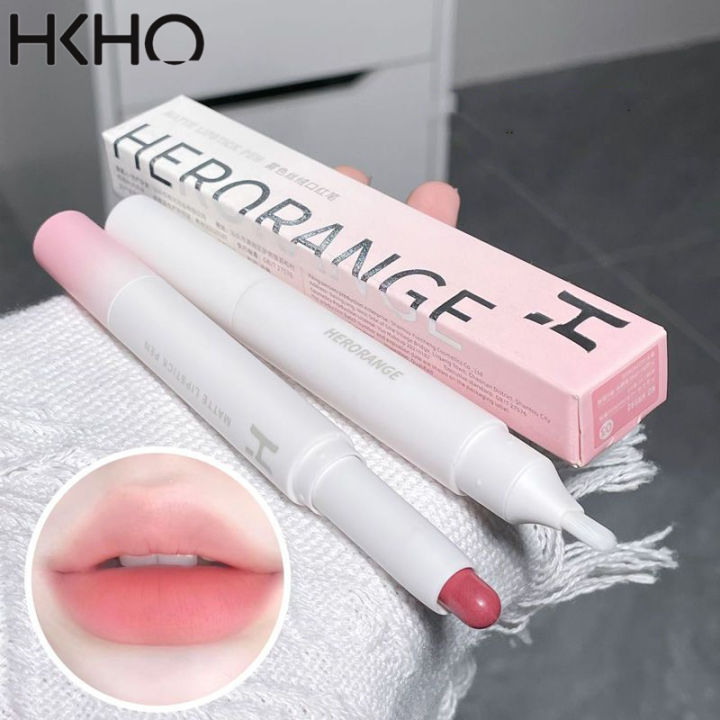 HKHO ดินสอเขียนขอบปากสองด้านและแปรงทาปากใช้ได้สองลิปสติกบรัชออนติดทนนาน ...
