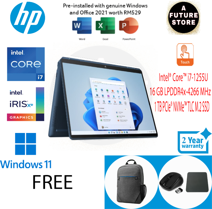 HP Spectre X360 14-Ef0000TU 13.5" 3K2K OLED Touch 2-In-1 Laptop Blue ( I7-1255U, 16GB, 1TB SSD ...