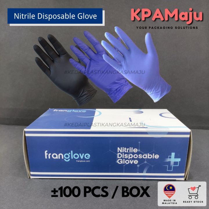 [100pcs] Franglove Disposable Nitrile Glove (Black, Dark Blue, Blue ...