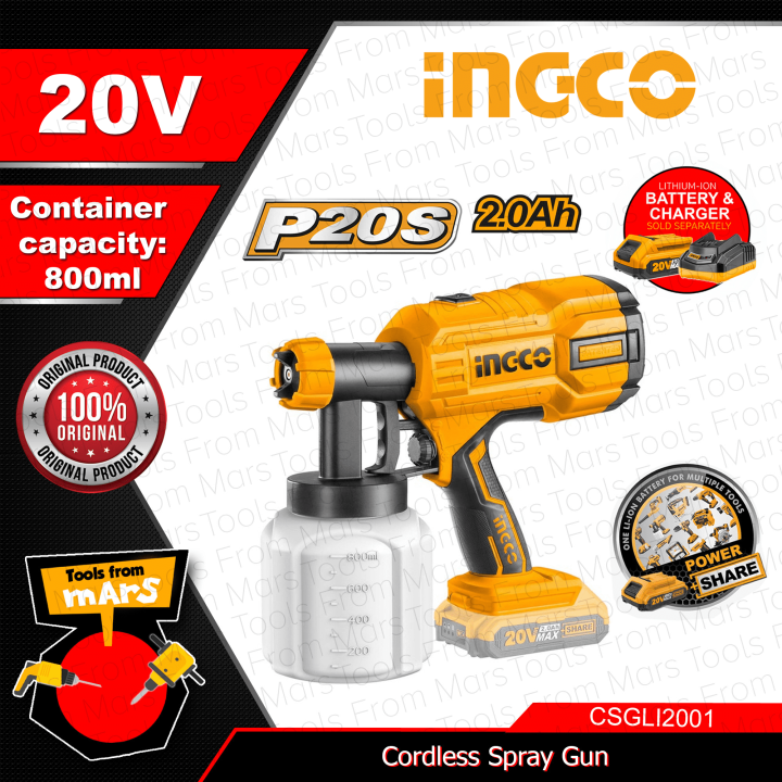 INGCO Cordless Spray Gun 20V CSGLI2001 POWERSHARE TOOLS FROM MARS ICPT ...